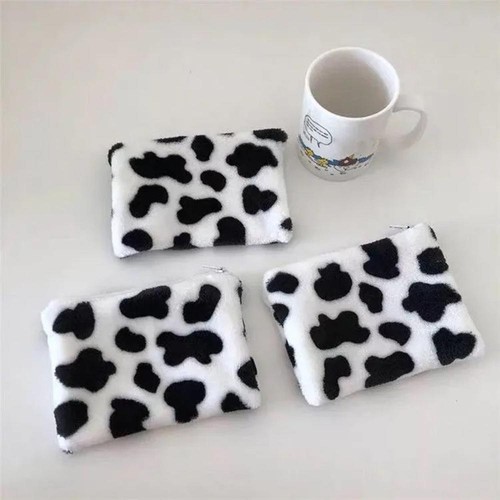 Hot Cow Pattern Plush Coin Purse Mini Storage Bag Headphone Bag Pocket ...