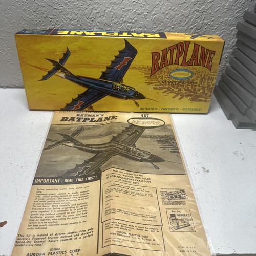1966 Aurora Kit #487 Bat Plane Plastic Kit Top Box And Manual Only No ...