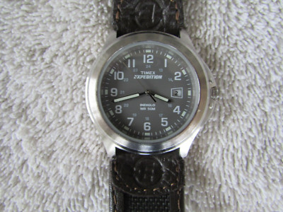Timex Men's 40mm T40091 Expedition Watch Brown Strap - Indiglo -Date | eBay