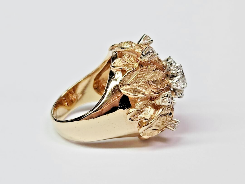 VINTAGE 50s 13.2ky Gold Leafy Floral Transitional Euro Diamond Dome ...