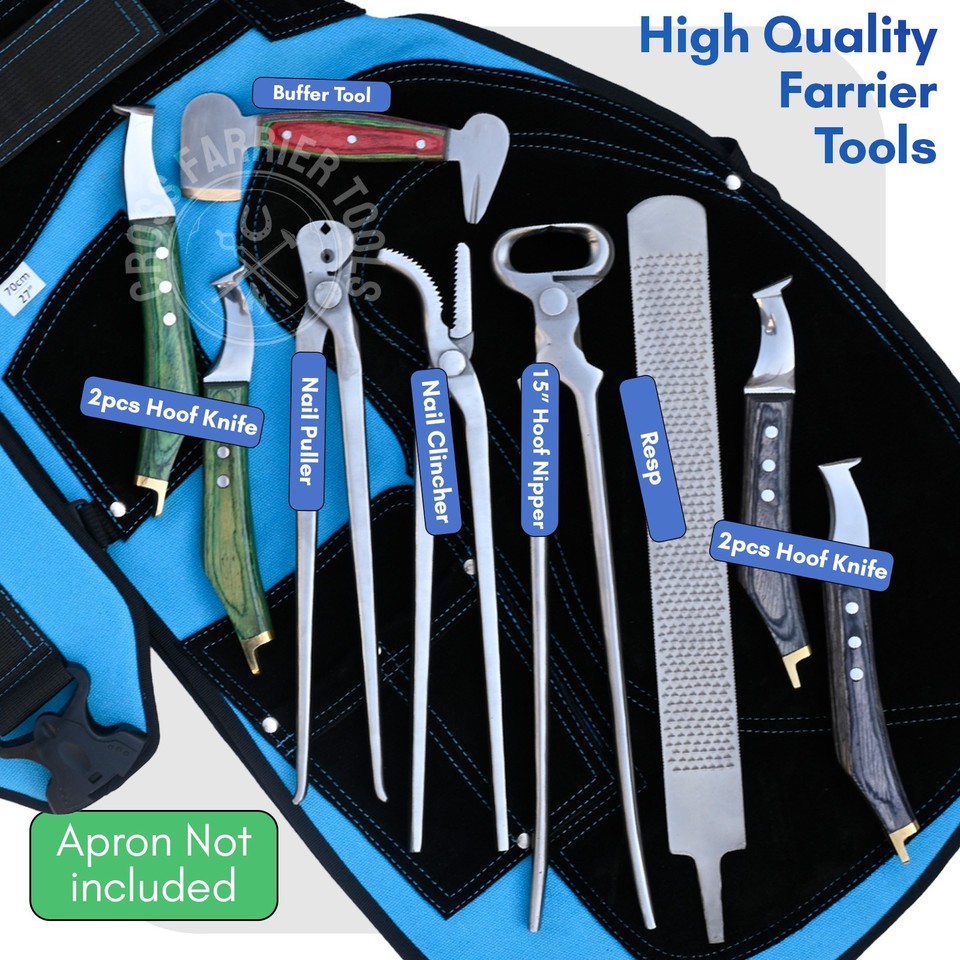 Blue Farrier Tool Kit with Apron – 15” Nail Cutter, Clincher, Rasp ...