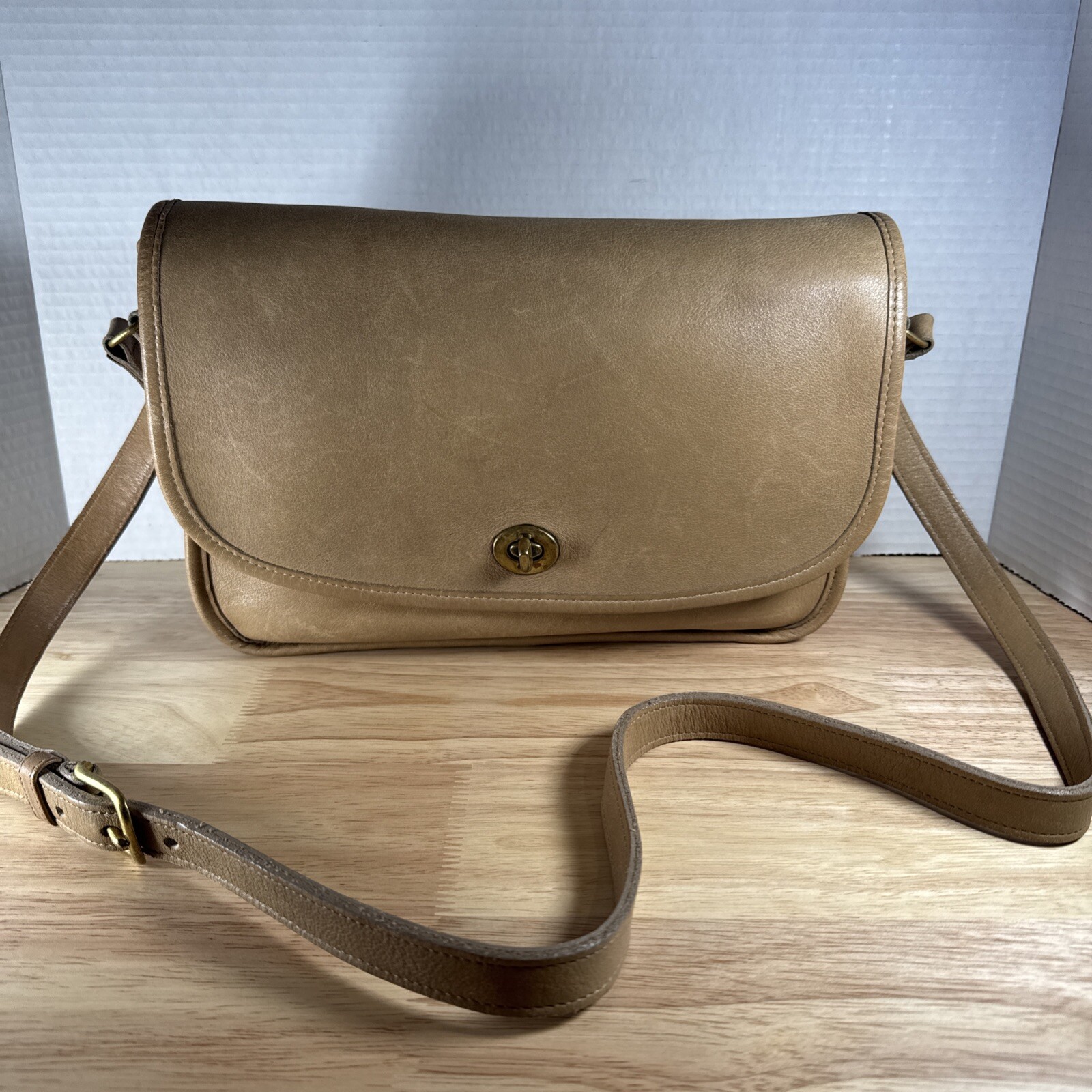 COACH VINTAGE PUTTY LEATHER CITY BAG BRASS RARE COLOR! - Gem