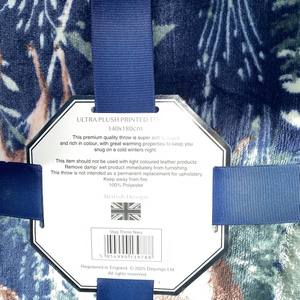 Deyongs Large Fleece Sherpa Blanket Throw Soft & Warm Fox Deer Navy 140 ...