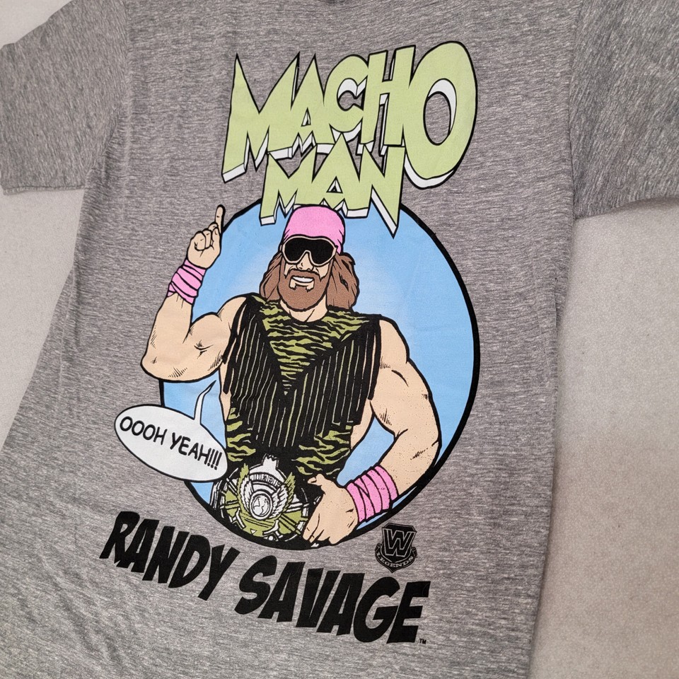 WWE MACHO MAN SHIRT ADULT LARGE GRAY NEW WWF PRO WRESTLING RANDY SAVAGE ...