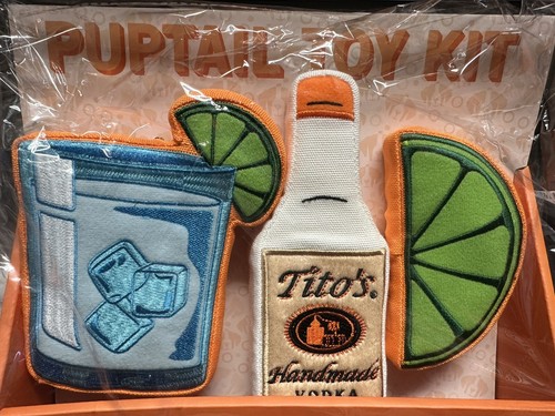 NEW Tito's Handmade Vodka Puptail Bottle Drink Squeaky 3 Dog Toy Kit ...