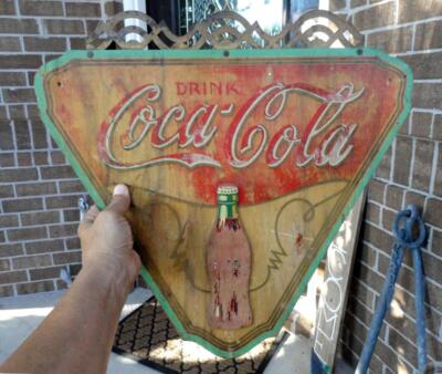 DRINK Coca-Cola COKE WOOD Kay Displays TRIANGLE Advertising Sign ~1930 ...
