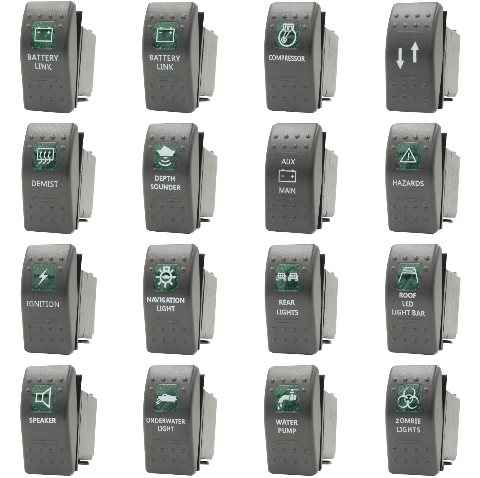 Rocker Switch INTERIOR LIGHT ON-OFF-ON - Green - LED 4x4 Boat Caravan ...