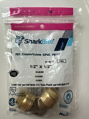 SharkBite U248LFZ Lead-Free 90 Deg. Brass Elbow 1/2 x 1/2 Dia. in. Push ...
