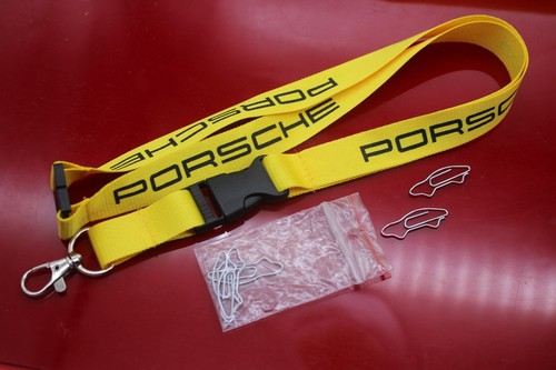 Porsche Lanyard racing yellow + five paper clips 911 silhouette new ...