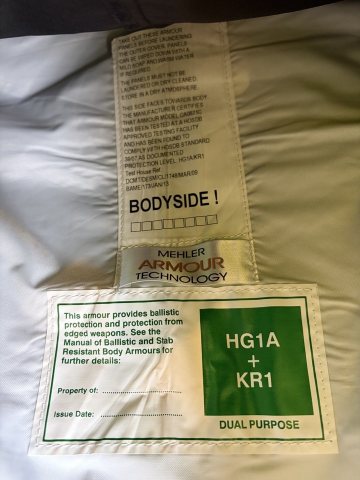 Body Armour Vest - Anti Stab & Ballistic HG1A & KR1 | eBay