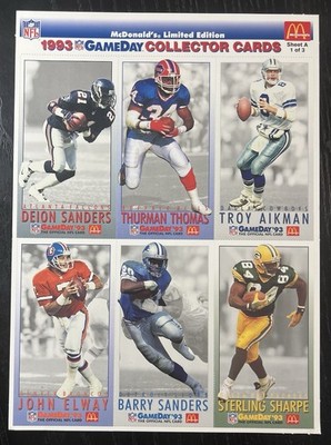 1993 NFL GameDay McDonald's Uncut Sheet Barry Sanders Deion Elway ...