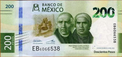 200 Mexican Pesos banknote 2022. 200 Pesos Mexico MXN Circulated Note ...
