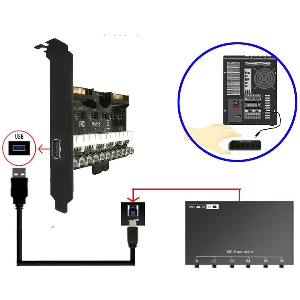 6-way Hard Drive Power Switch Controller Selector for 2.5/3.5 inch SATA ...