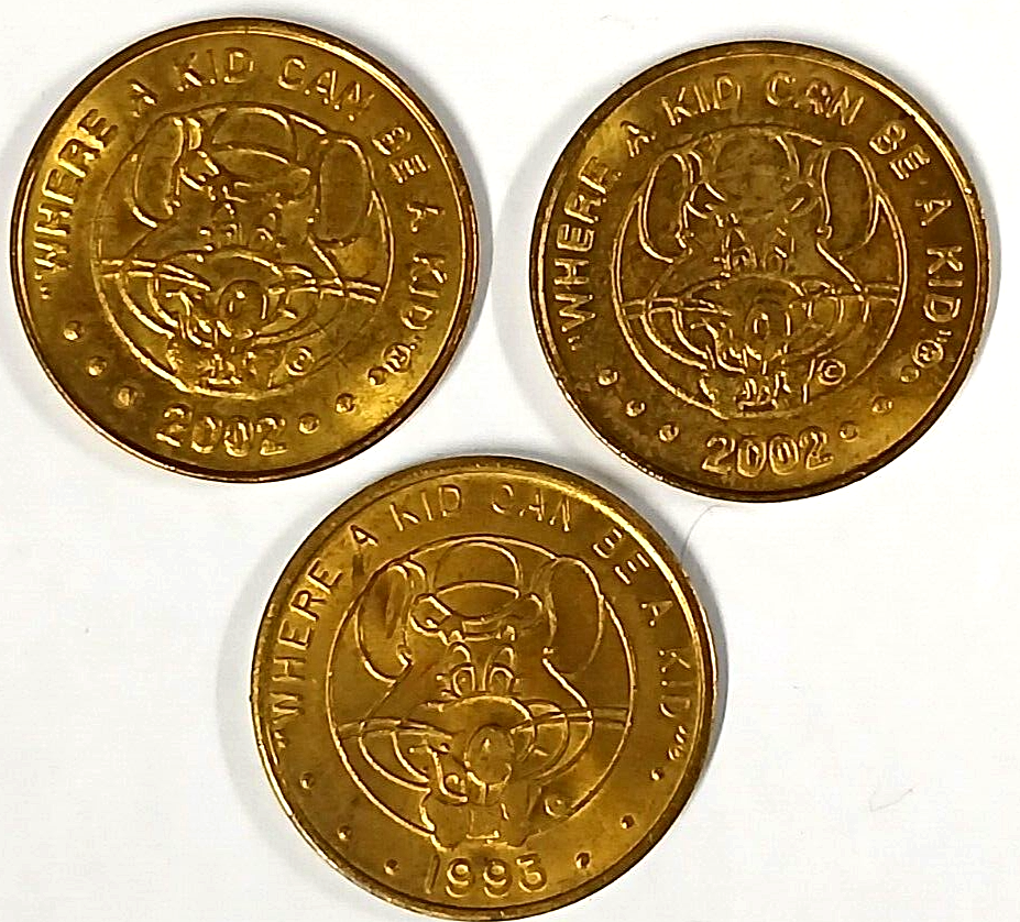 Chuck E Cheese Token Lot Of 3 1993 2002 Older Rat Where A Kid Can Be A ...