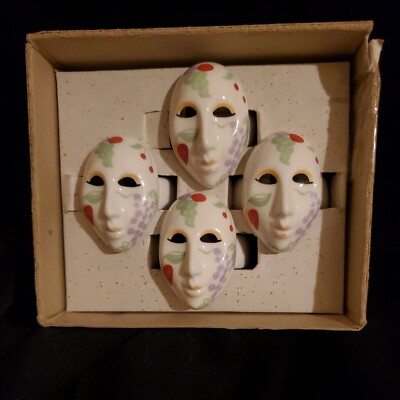 AUDREY "FACES" NAPKIN RING HOLDERS (4)~BONE CHINA, Fruit Motif #65449 ...