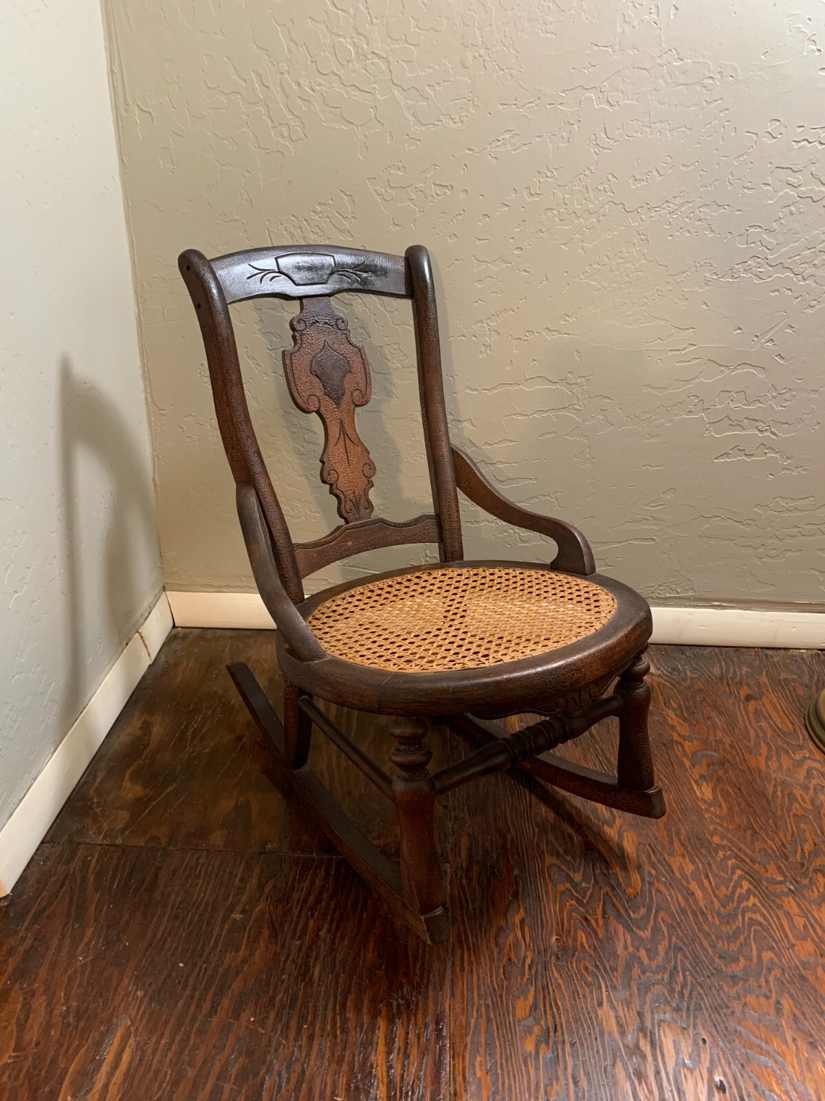 Antique Wooden Child's Rocking Chair Cane Seat | eBay