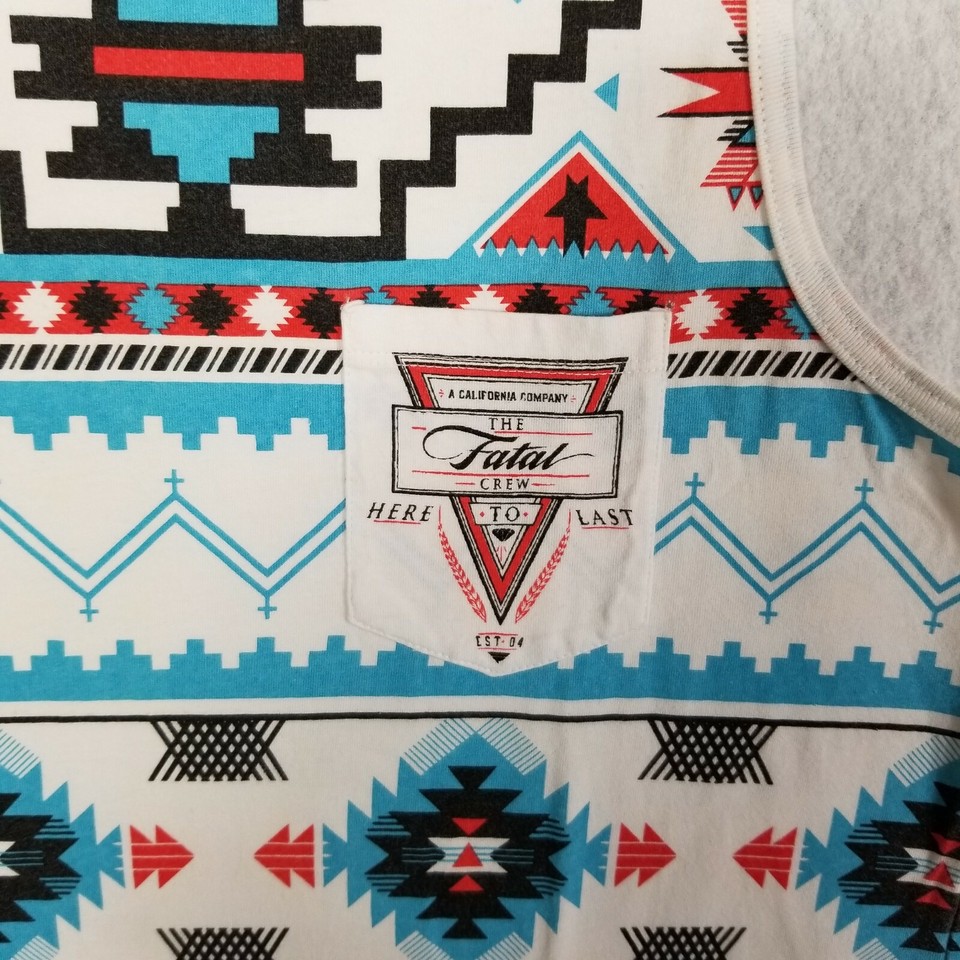 FATAL CREW CLOTHING Aztec Southwest Design Tank Top ~ Small Blue Black ...