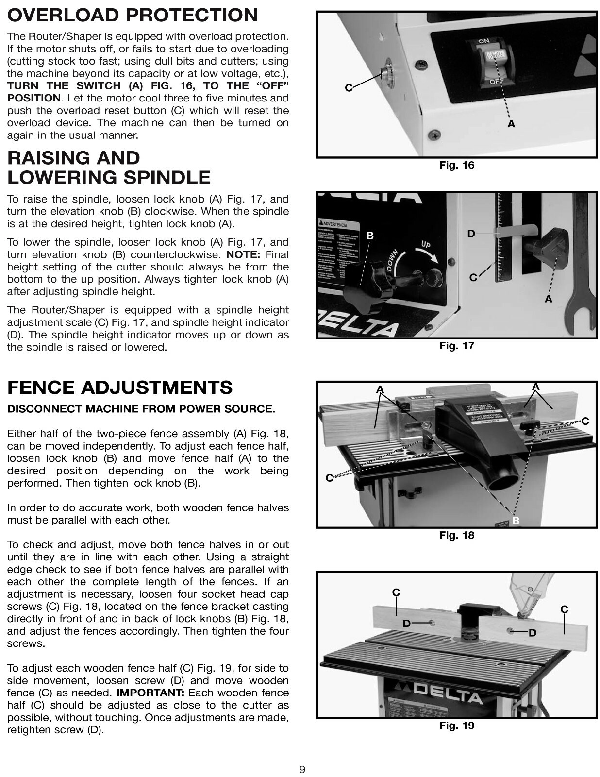 Delta Router/Shaper 43-505,43-506, 43-513 Instruct & Parts Manual #2034 ...