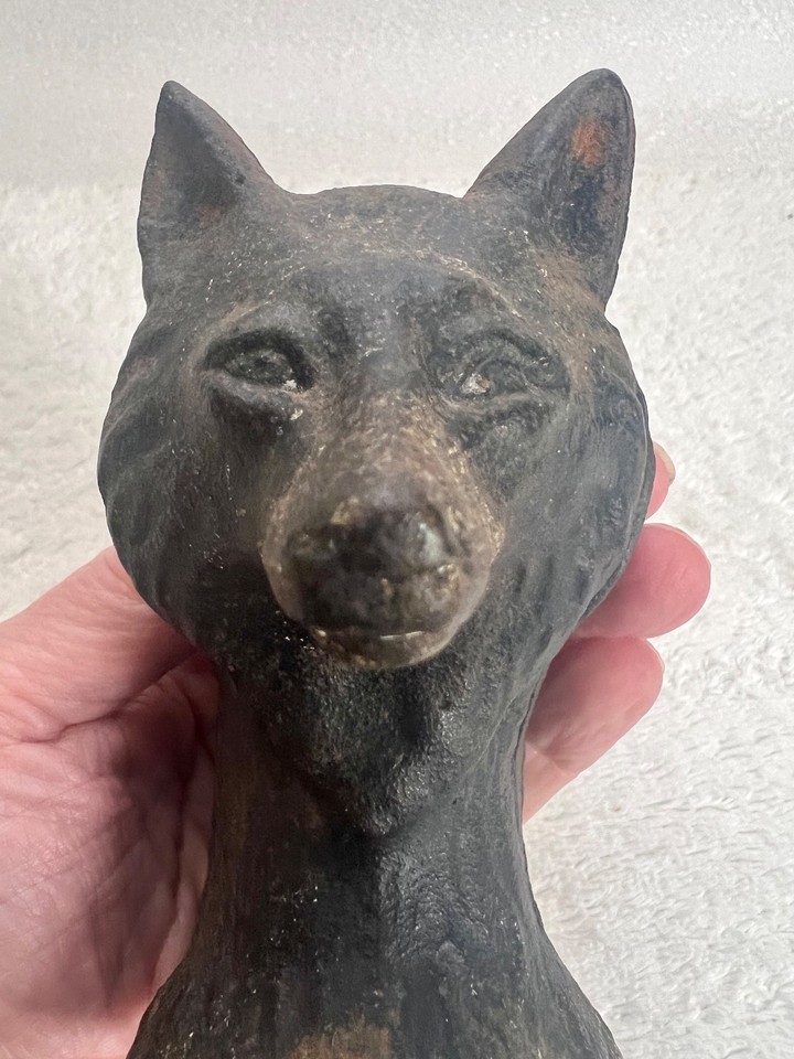 Antique Cast Iron Wolf Head Still Coin Bank Primitive Folk Art Doorstop ...