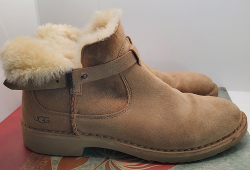 UGG Elisa Chestnut Suede Sheepskin Buckle Ankle Boots Booties Size US 8 ...