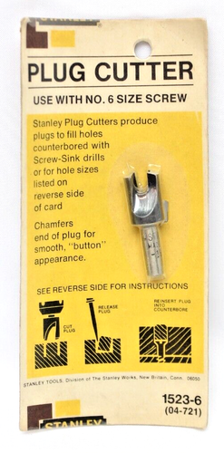 Vintage Stanley Plug Cutter #1523-6 (04-721) Use with No. 6 Size Screw ...