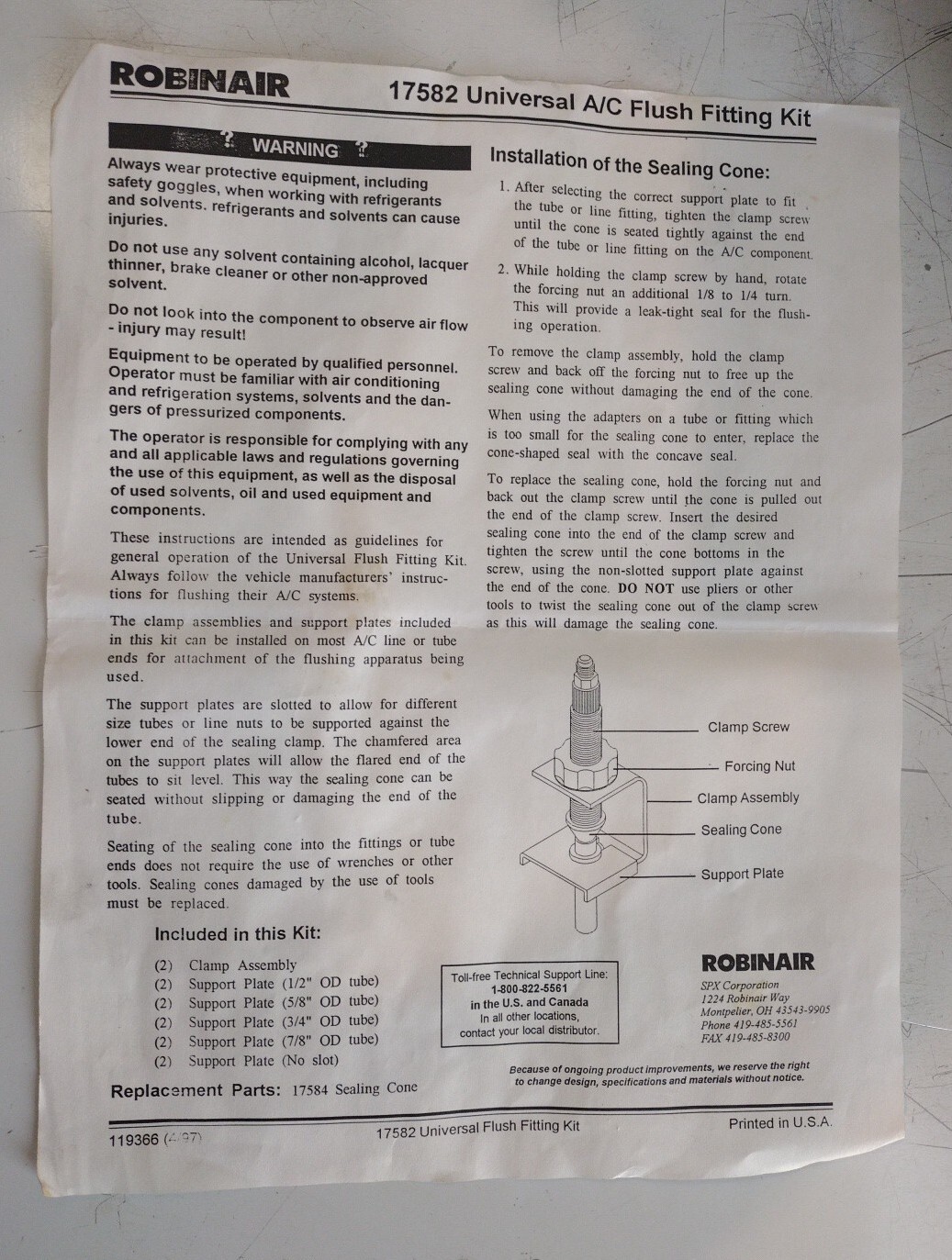 Robinair 17582 Universal A/c Flush Fitting Kit for sale online | eBay