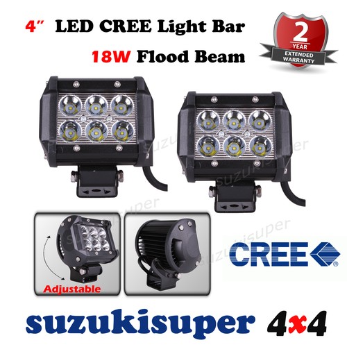 Pair CREE LED Light Bar 4 Inch 18W Spot Beam Work Lamp Offroad 4WD ...