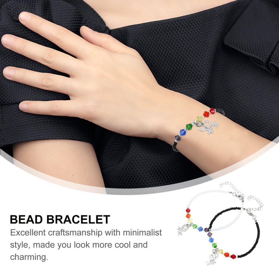 2 Pcs Crystal Beads Adjustable Rainbow Bracelet Wrist Jewelry for Women ...
