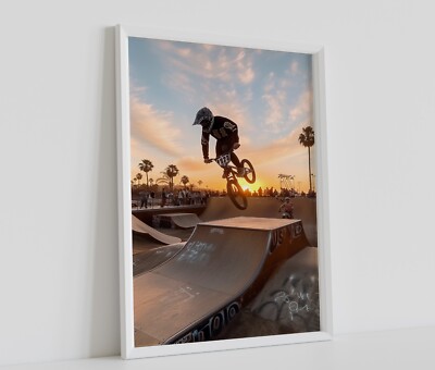 BMX POSTER SUNSET STUNT JUMP SKATE PARK PRINT ART EXTREME SPORT SIZE A3 ...