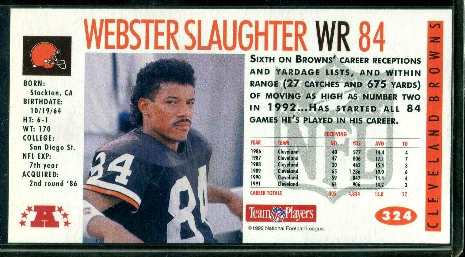 1992 Game Day Tall Boy Webster Slaughter #324 Cleveland Browns | eBay