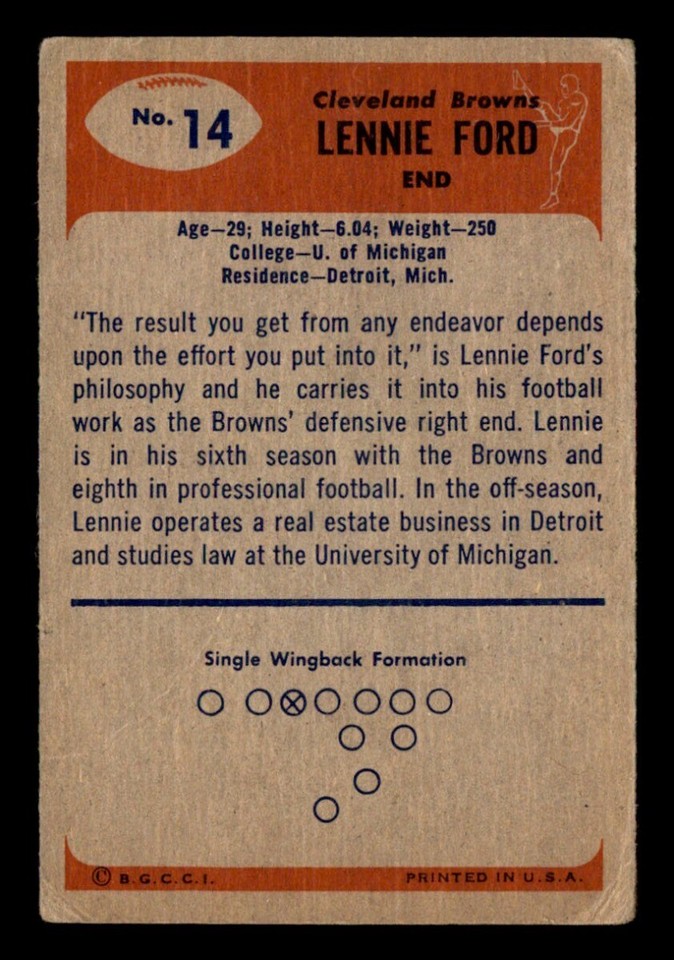 1955 Bowman Football Len Ford #14 GD | eBay
