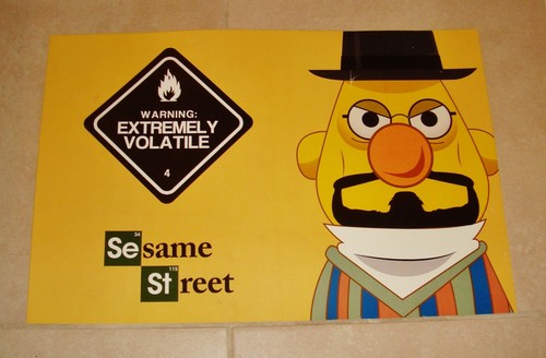 RARE Vintage SESAME STREET Warning EXTREMELY VOLATILE Poster 10.5 " x ...