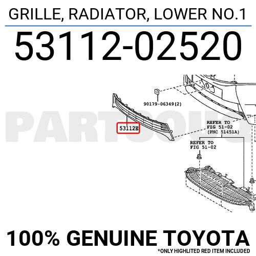 5311202520 Genuine Toyota GRILLE, RADIATOR, LOWER NO.1 53112-02520 | eBay