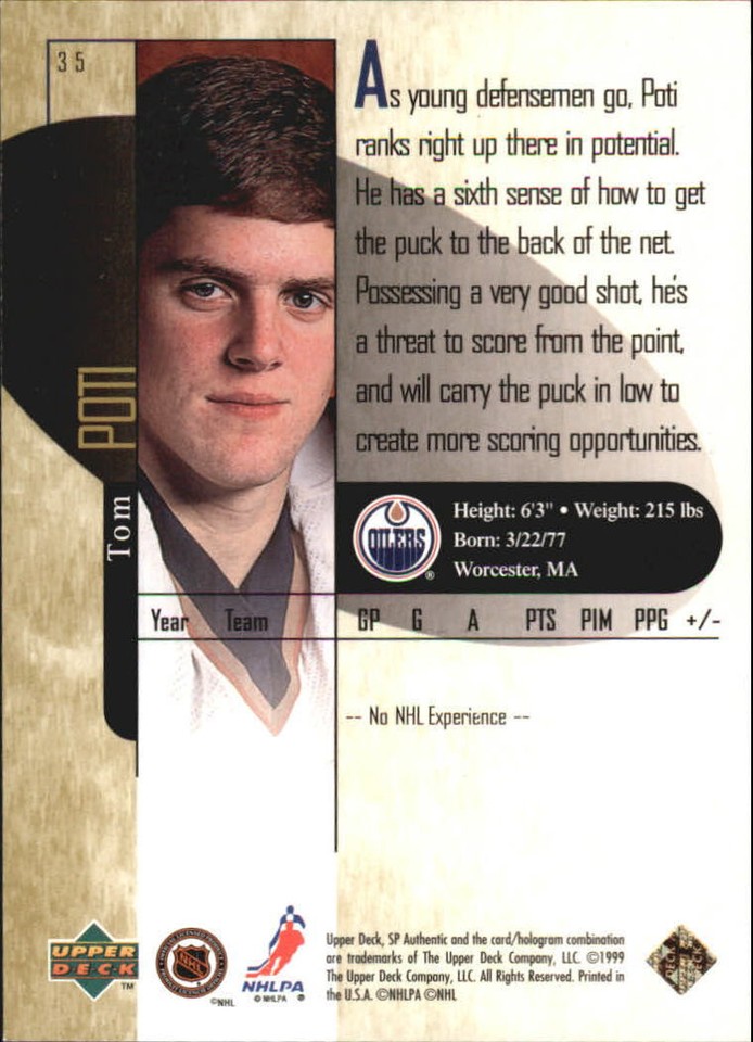 1998-99 (OILERS) SP Authentic Power Shift #35 Tom Poti/500 | eBay