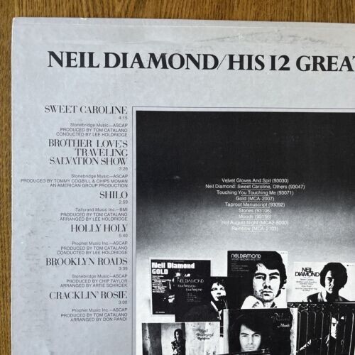Neil Diamond - His 12 Greatest Hits 33 RPM Vinyl LP Record 1974 MCA VG ...