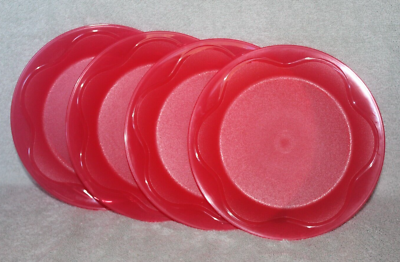 Tupperware OPEN HOUSE FLORESTA DESSERT SNACK PLATES Set of 4 ~ Red ~ 8 ...