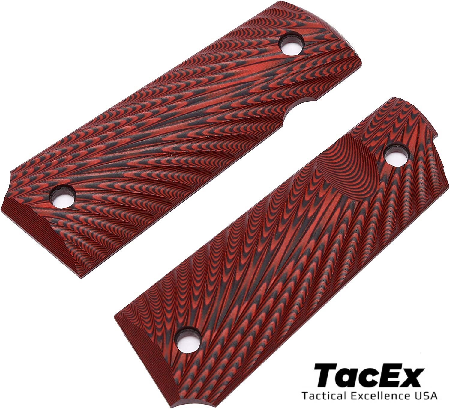 1911 Grips G10 Full Size Ambi Cut Big Scoop Red Aggressive Starburst ...