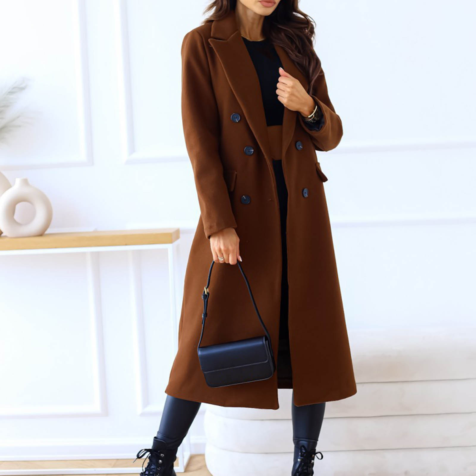 Women Autumn Coat Long Sleeve Thermal Pockets Women Winter Overcoat ...