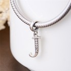 925 Sterling Silver Letter 'J' Initial Pendant Charm with Swarovski ...