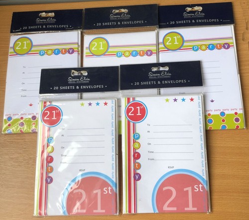 21st Birthday Party Invites & Envelopes Job Lot of 100 (5 Packs of 20 ...