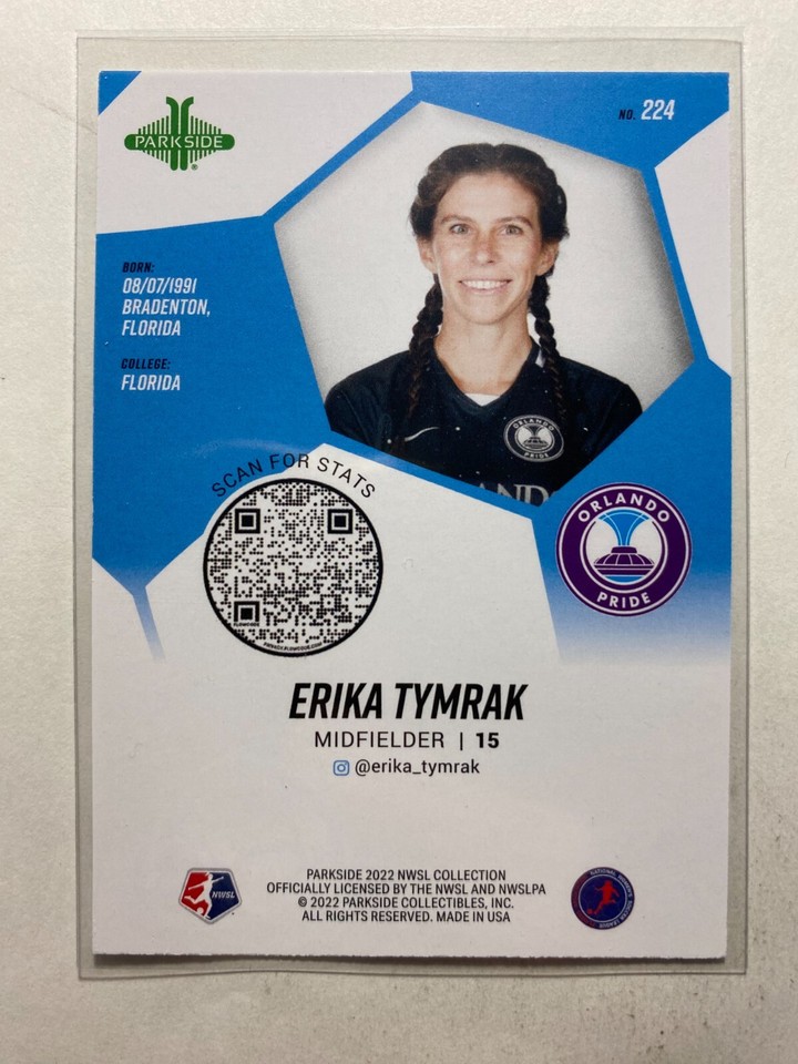 Erika Tymrak 2022 Orlando Pride Black & White #224 Parkside NWSL Card ...