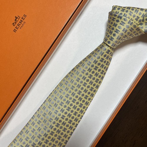 HERMES H Pattern Silk Jacquard Necktie, Yellow/Blue, 3.54 inch Blade | eBay