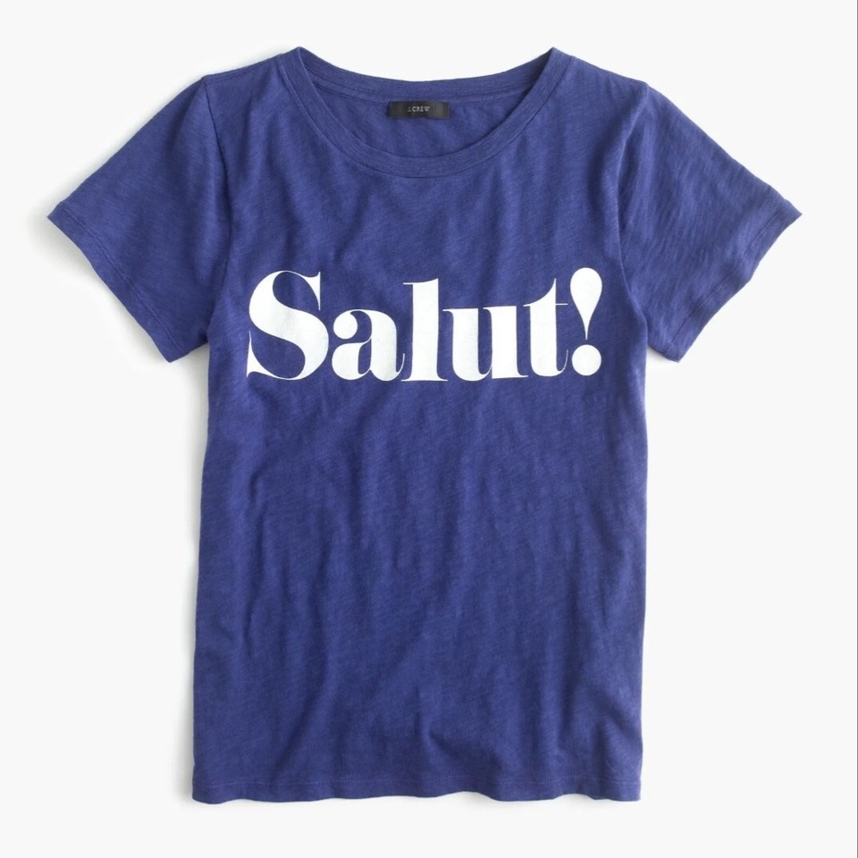 NEW WOMEN'S J.CREW COLLECTOR T-SHIRT BLUE VINTAGE COTTON SALUT! XS-S-M ...