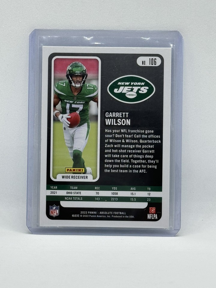 2022 Panini Absolute Football Garrett Wilson Rookie Card RC #106 NY ...