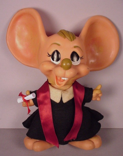 Vintage Mouse plastic toy bank vinyl 11" figure Graduate 1970's Royal ...