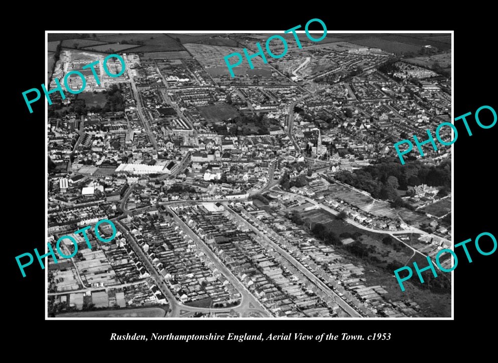 OLD LARGE HISTORIC PHOTO RUSHDEN NORTHAMPTONSHIRE ENGLAND AERIAL VIEW ...