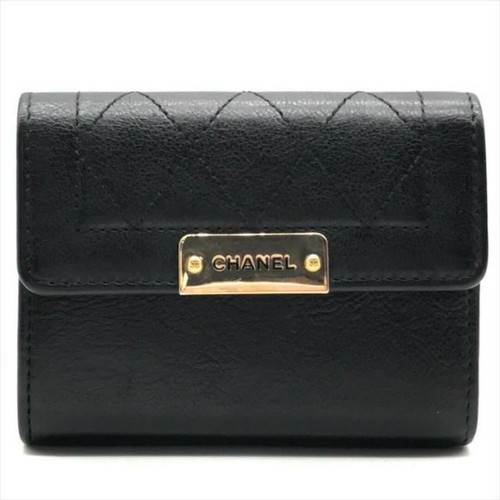 CHANEL logo hardware Matelass wallet coin case black ladies a3668 | eBay