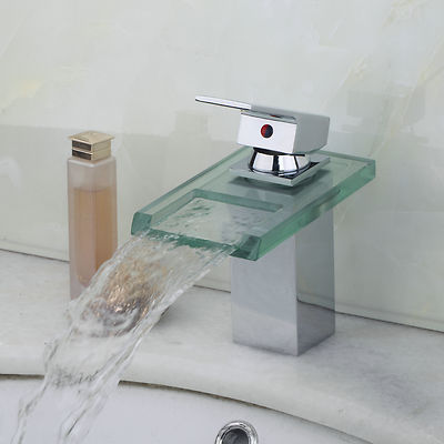 =Glass Spout Waterfall Bathroom Basin Mixer Faucet Sink Taps Deck ...
