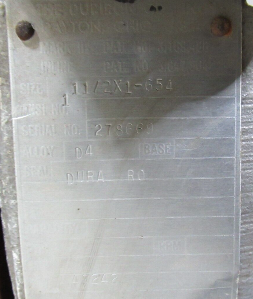 Durco Mark II 1 1/2X1-654 Centrifugal Pump w/ 3HP Drive | eBay