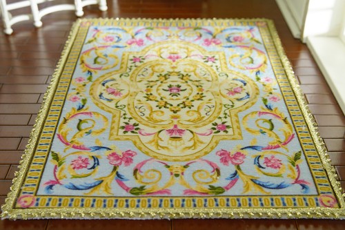 1/12 Fine French Swirls Roses Garland Royal Gold Beige Dollhouse Rug | eBay